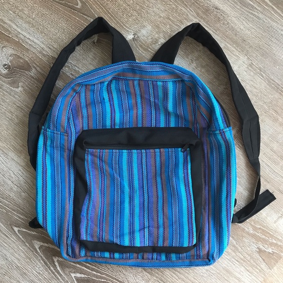 Bags | Blue Striped Fabric Backpack | Poshmark